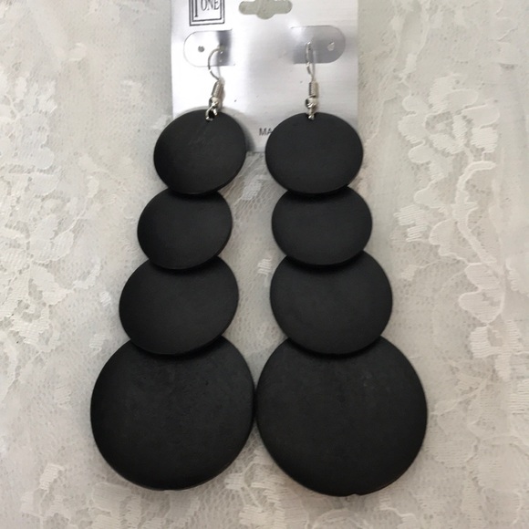 Plus One | Jewelry | Wood Disc Dangle Earrings Brown Black Color | Poshmark
